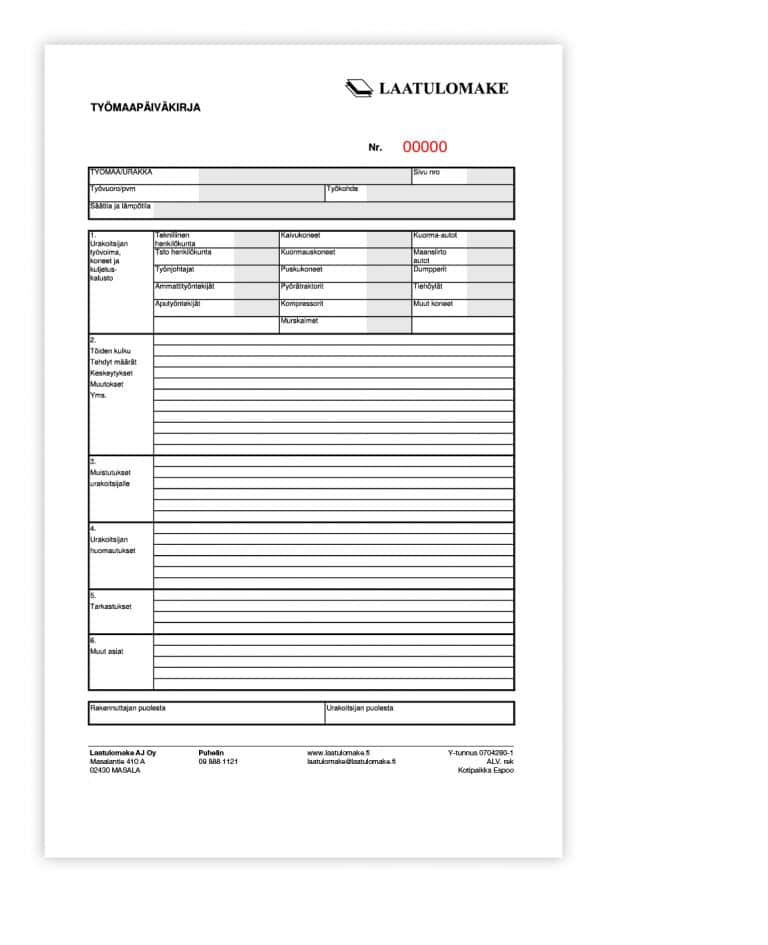 Työmaapäiväkirja - Jyväskylän Siirto-Paino Oy